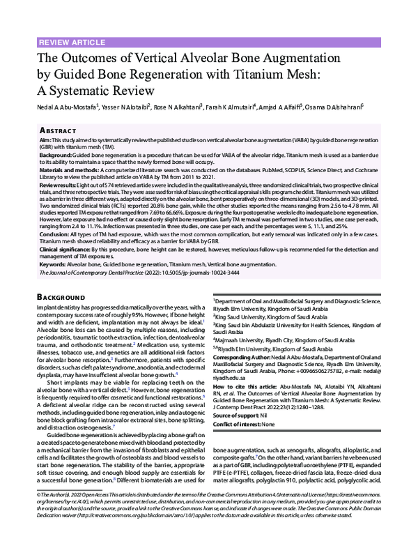 (PDF) The Outcomes of Vertical Alveolar Bone Augmentation by Guided ...