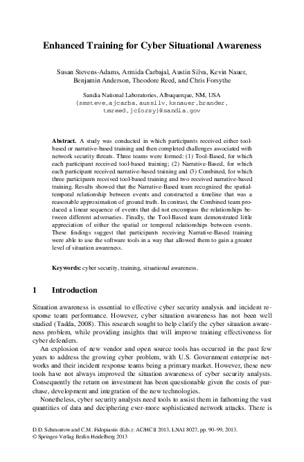 (PDF) Enhanced Training for Cyber Situational Awareness