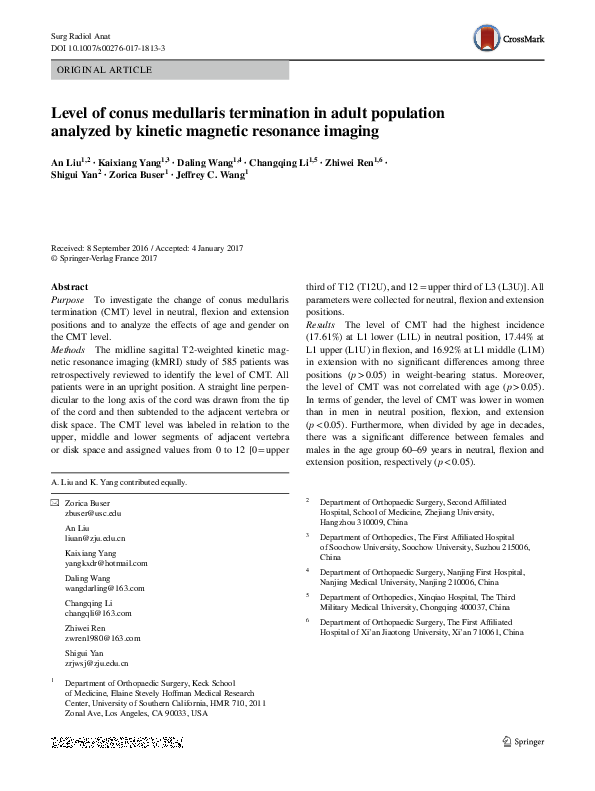 (PDF) Level of conus medullaris termination in adult population ...