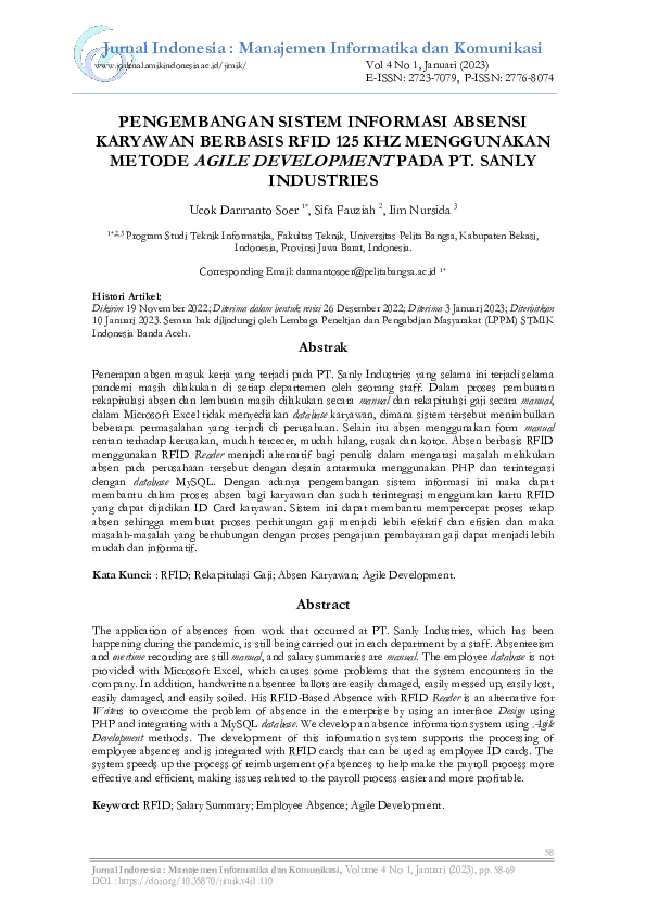 (PDF) Pengembangan Sistem Informasi Absensi Karyawan Berbasis Rfid 125 KHZ Menggunakan Metode ...