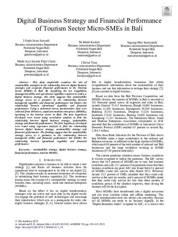 (PDF) Digital Business Strategy and Financial Performance of Tourism ...