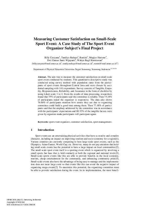 (PDF) Measuring Customer Satisfaction on Small-Scale Sport Event: A ...