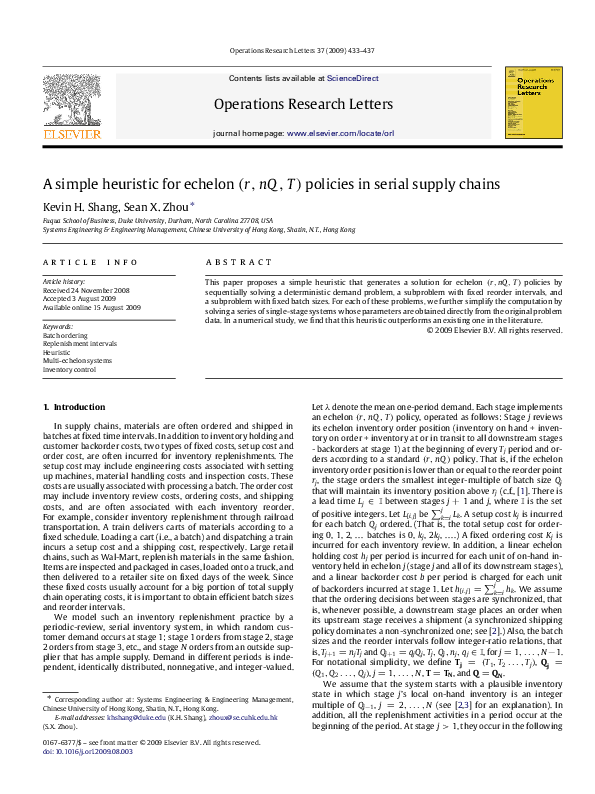 (PDF) A simple heuristic for echelon policies in serial supply chains (PDF) A simple heuristic for echelon policies in serial supply chains