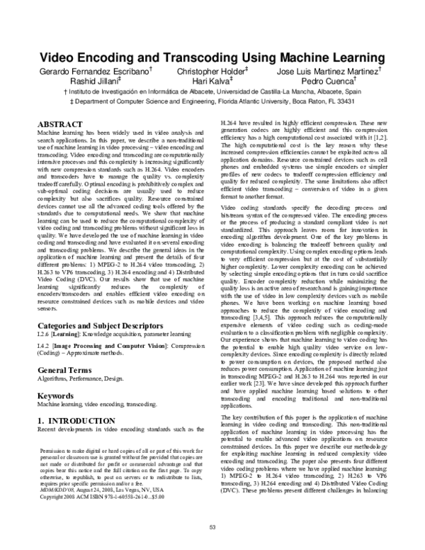 (PDF) Video encoding and transcoding using machine learning