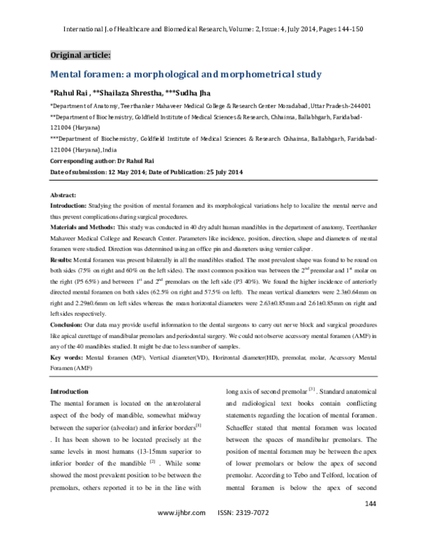 (PDF) Mental foramen: a morphological and morphometrical study