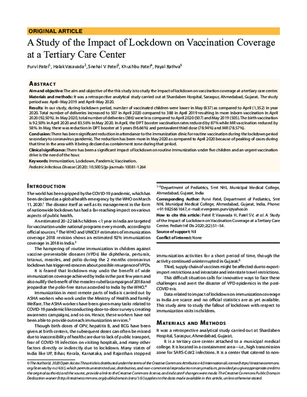 (PDF) A Study of the Impact of Lockdown on Vaccination Coverage at a ...
