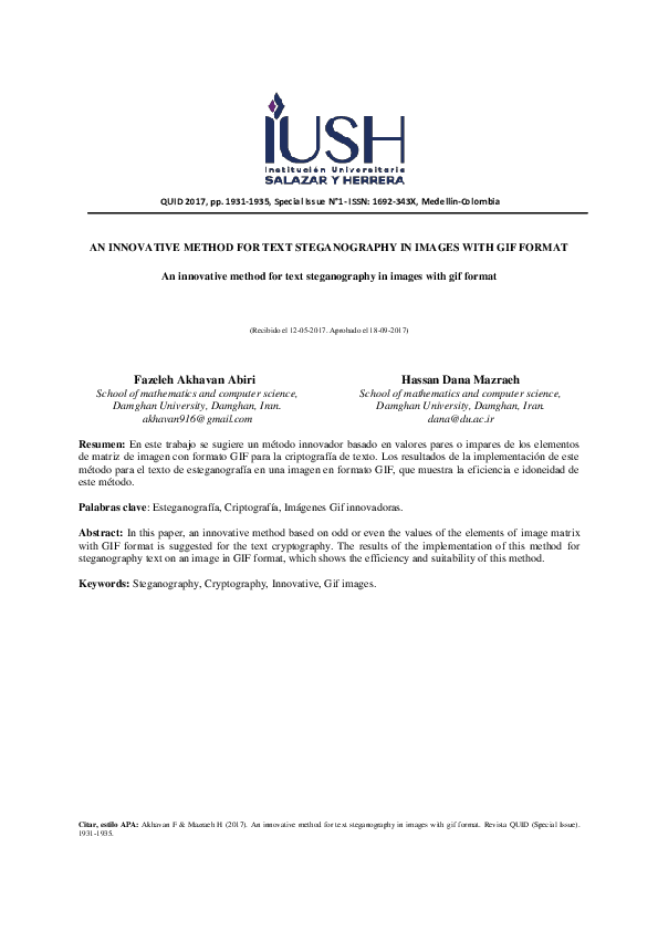 (PDF) An Innovative Method for Text Steganography in Images with Gif Format