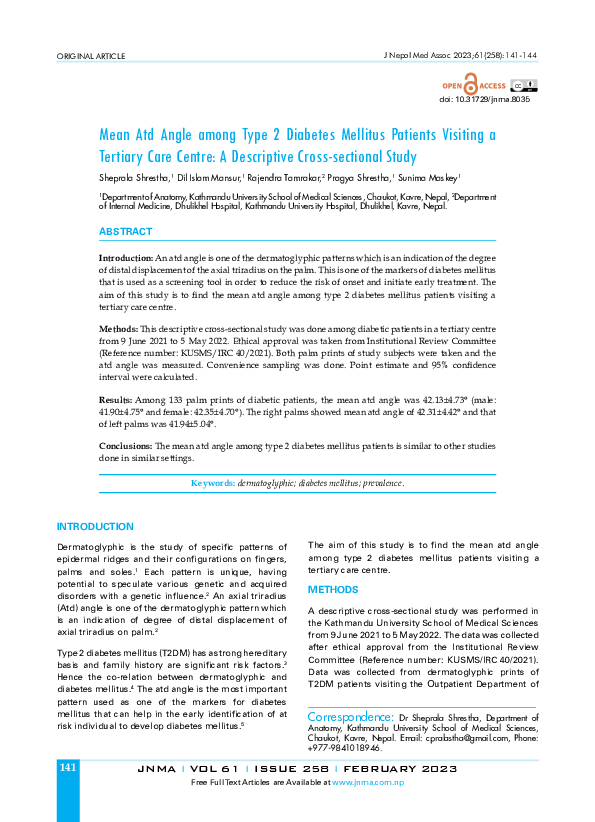 (PDF) Mean Atd Angle among Type 2 Diabetes Mellitus Patients Visiting a ...