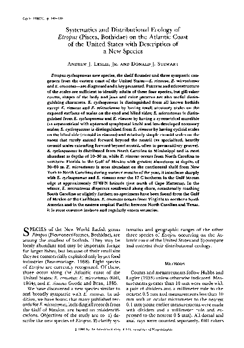 (PDF) Systematics and Distributional Ecology of Etropus (Pisces ...