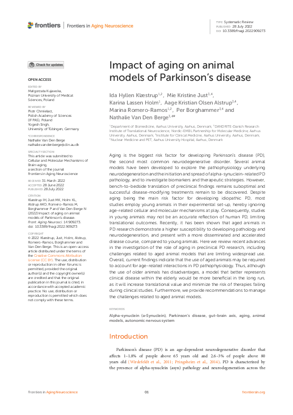 (PDF) Impact of aging on animal models of Parkinson's disease