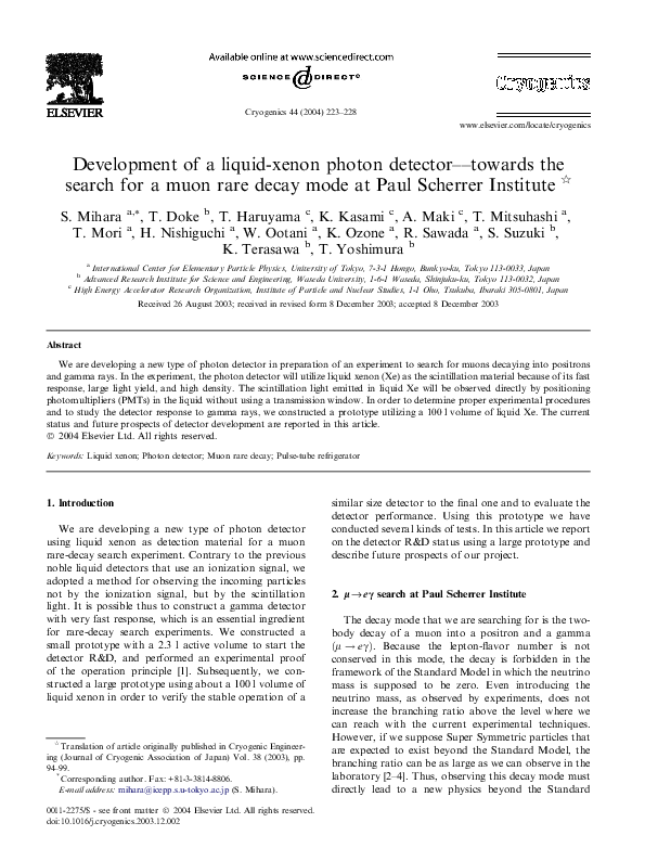 (PDF) Development of a liquid-xenon photon detector––towards the search ...