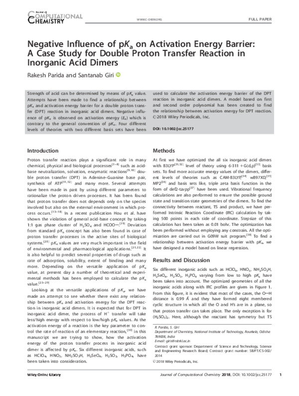 (PDF) Negative influence of pK a on activation energy barrier: A case ...