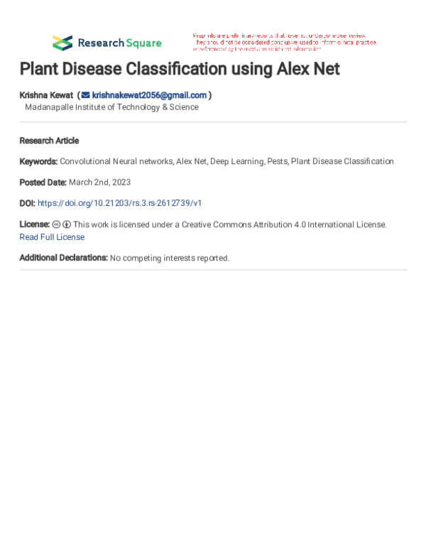 (PDF) Plant Disease Classification using Alex Net