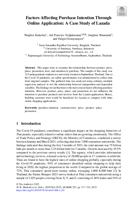 (PDF) Factors Affecting Purchase Intention Through Online Application: A Case Study of Lazada