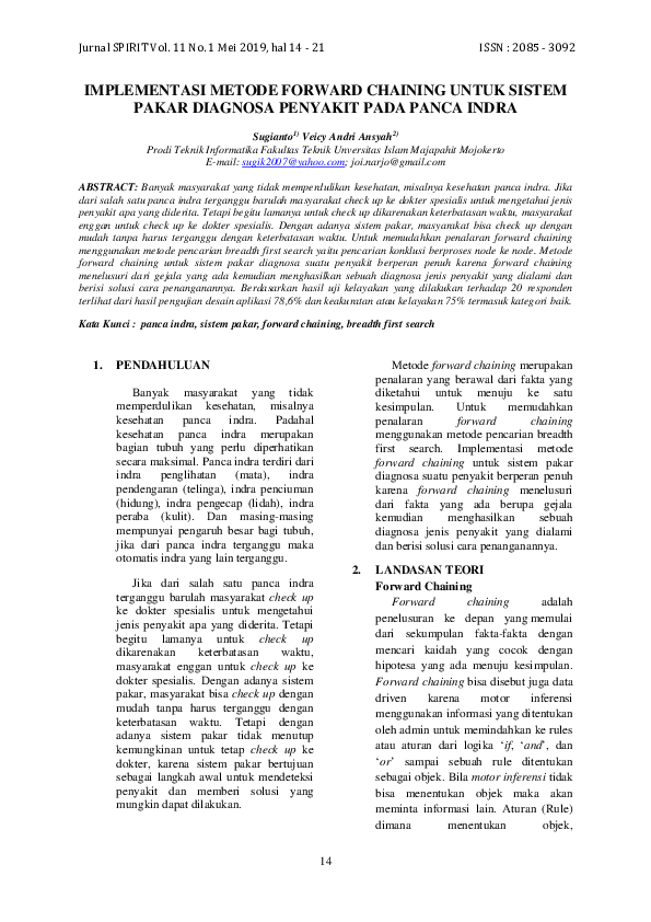 (PDF) Implementasi Metode Forward Chaining Untuk Sistem Pakar Diagnosa ...