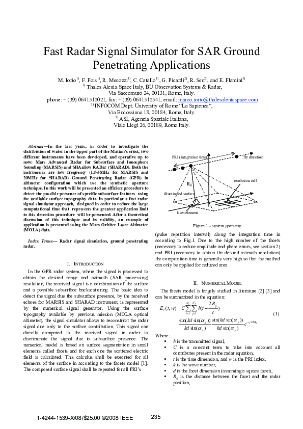 Pdf Fast Radar Signal Simulator For Sar Ground Penetrating Applications