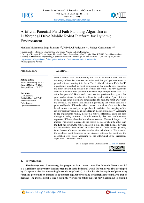 Pdf Artificial Potential Field Path Planning Algorithm In Differential Drive Mobile Robot 