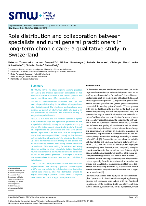 (PDF) Role distribution and collaboration between specialists and rural ...