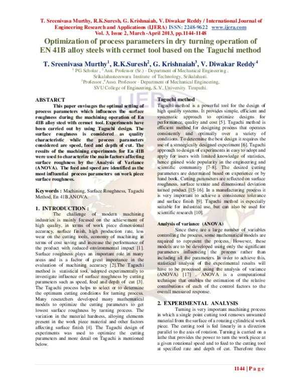 (PDF) Optimization of process parameters in dry turning operation of EN 41 B alloy steels with ...