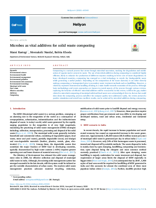 (PDF) Microbes as vital additives for solid waste composting | meenakshi nandal - Academia.edu
