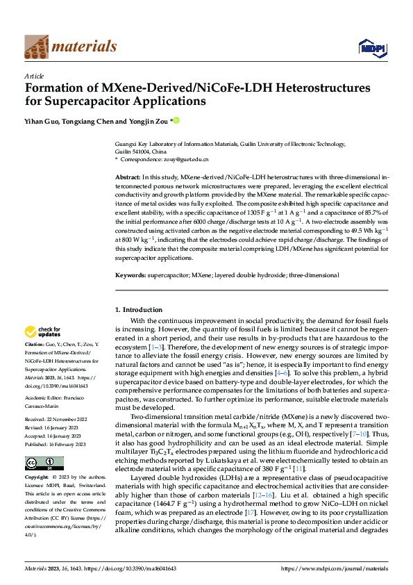 (PDF) Formation of MXene-Derived/NiCoFe-LDH Heterostructures for Supercapacitor Applications