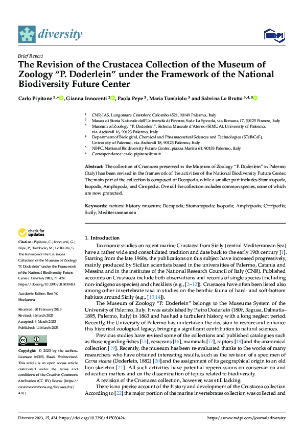 (PDF) The Revision of the Crustacea Collection of the Museum of Zoology ...