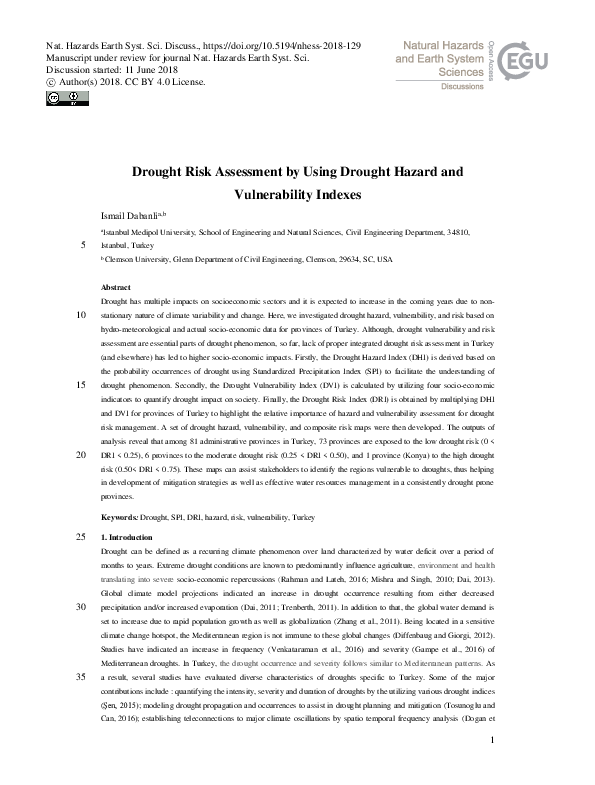 (PDF) Drought Risk Assessment by Using Drought Hazard and Vulnerability ... (PDF) Drought Risk Assessment by Using Drought Hazard and Vulnerability ...