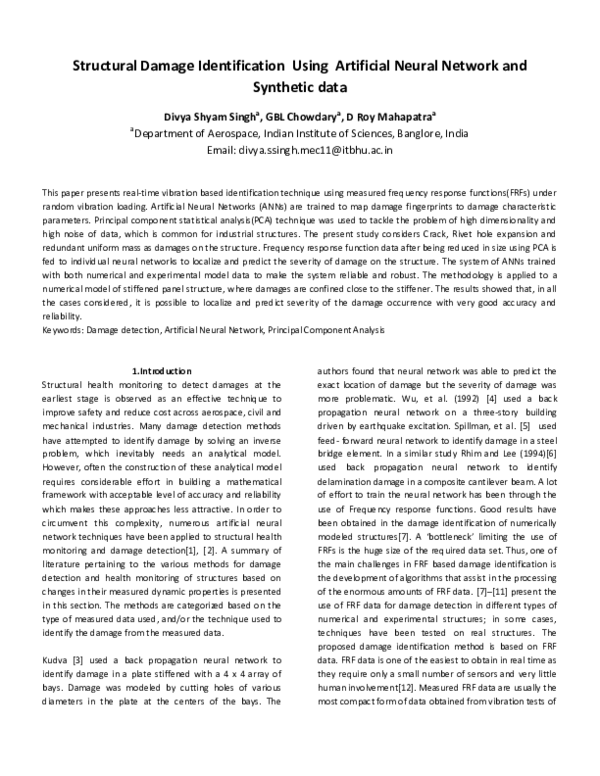 (PDF) Structural Damage Identification Using Artificial Neural Network and Synthetic data