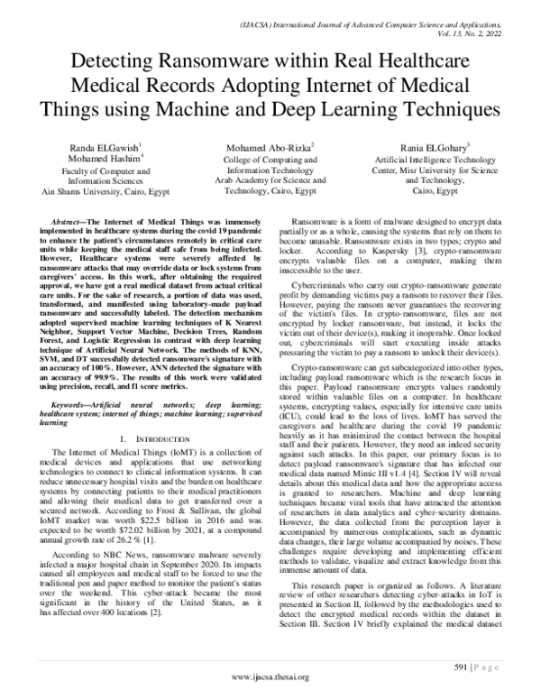 (PDF) Detecting Ransomware within Real Healthcare Medical Records Adopting Internet of Medical ...