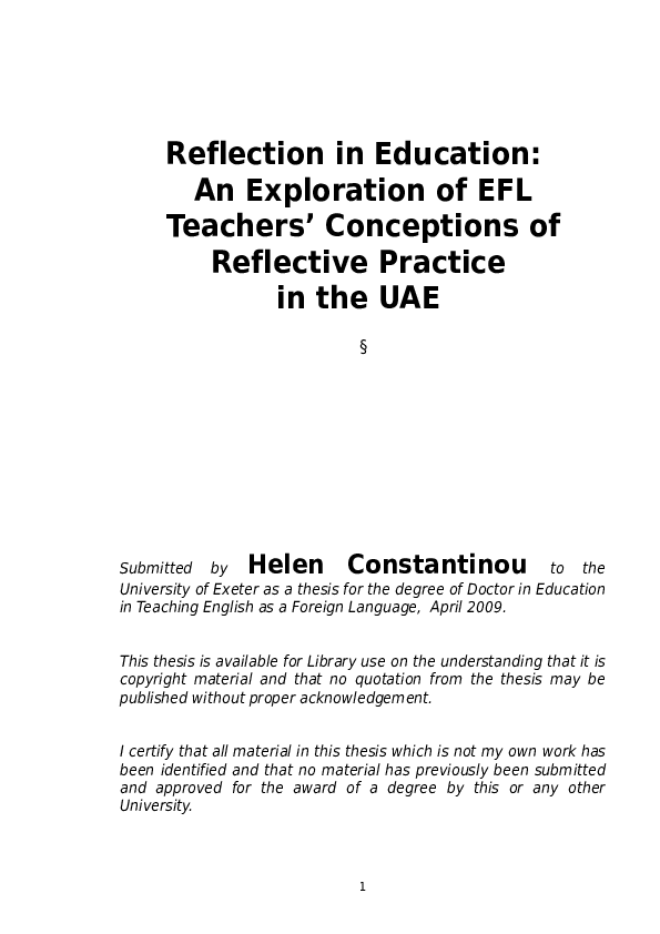 (PDF) Reflection in Education: An Exploration of EFL Teachers ...