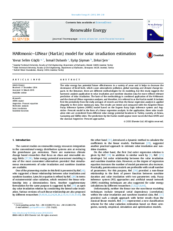(PDF) HARmonic–LINear (HarLin) model for solar irradiation estimation