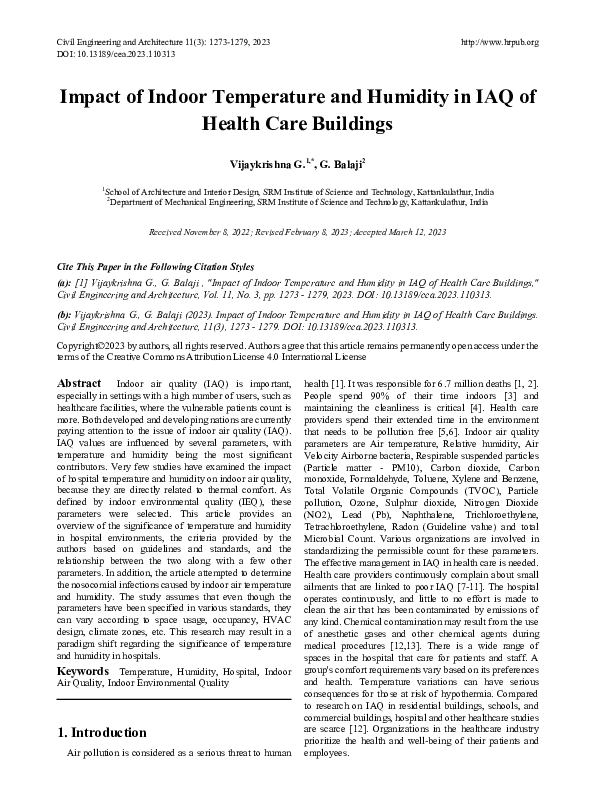 (PDF) Impact of Indoor Temperature and Humidity in IAQ of Health Care ...