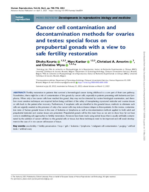 (PDF) Cancer cell contamination and decontamination methods for ovaries ...