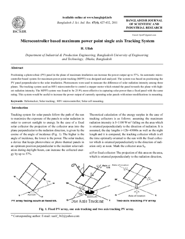 (PDF) Microcontroller based maximum power point single axis Tracking System
