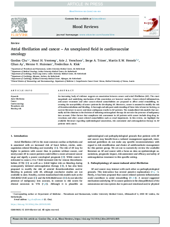 (PDF) Atrial fibrillation and cancer – An unexplored field in ...