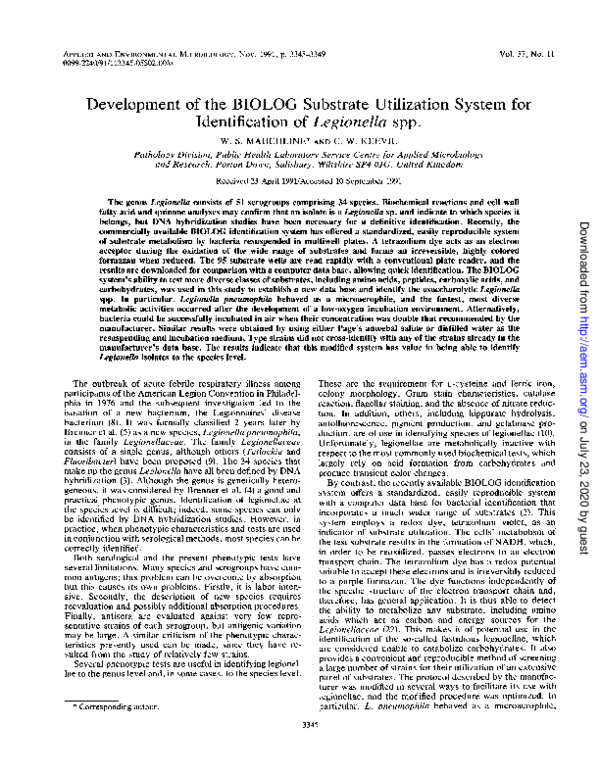 Development of the BIOLOG substrate utilization system for ...