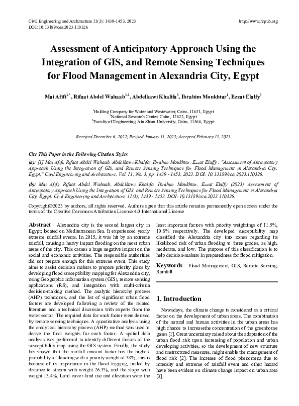 (PDF) Assessment of Anticipatory Approach Using the Integration of GIS, and Remote Sensing ...