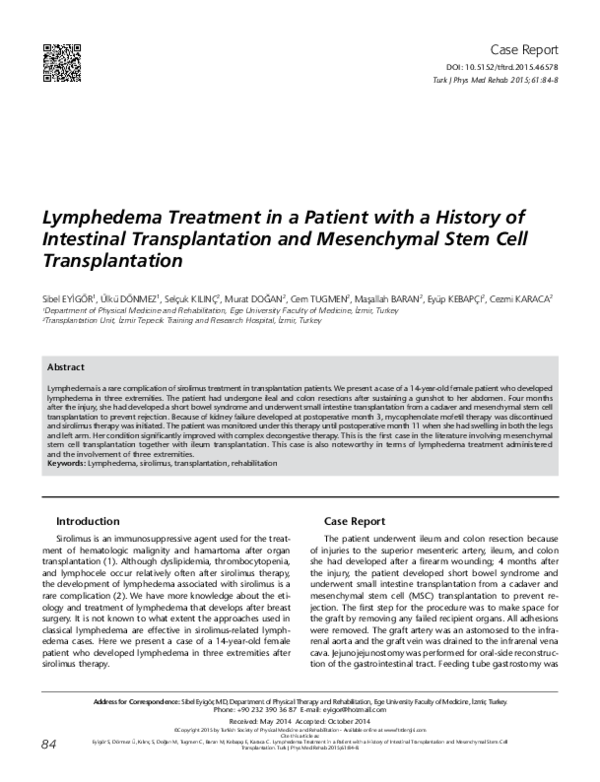 (PDF) Lymphedema Treatment in a Patient with a History of Intestinal ...