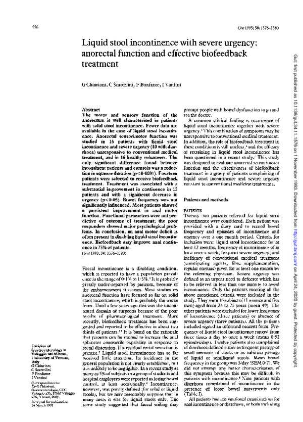 (PDF) Liquid stool incontinence with severe urgency: anorectal function ...