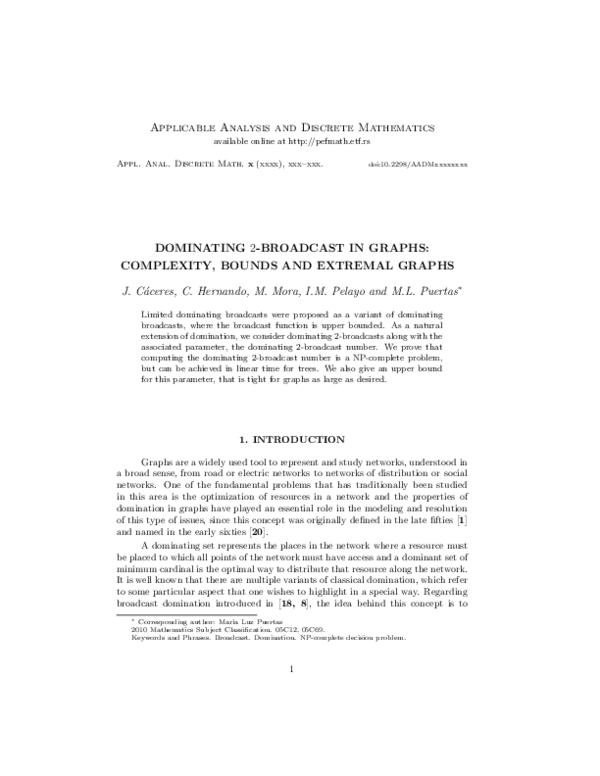 (PDF) Dominating 2-broadcast in graphs: Complexity, bounds and extremal graphs