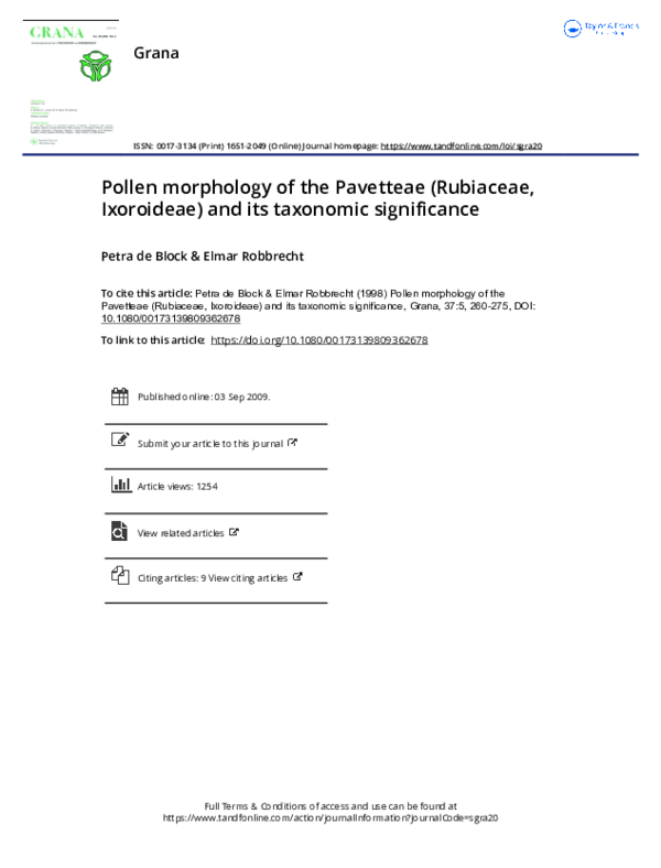 (PDF) Pollen morphology of the Pavetteae (Rubiaceae, Ixoroideae) and ...