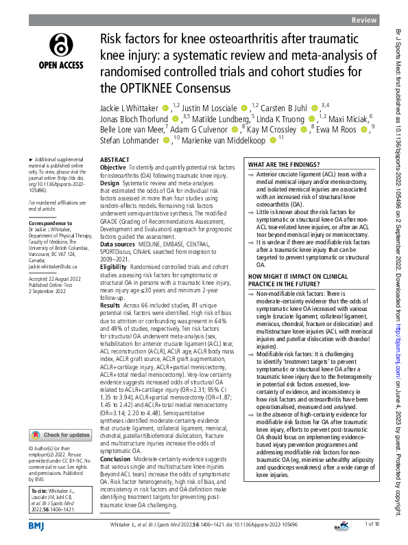 (PDF) Risk factors for knee osteoarthritis after traumatic knee injury ...