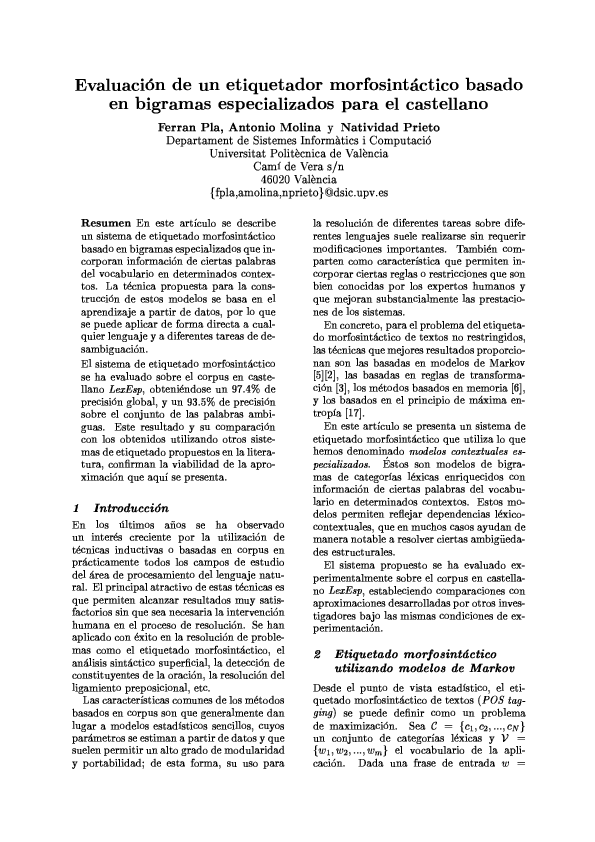 (PDF) Evaluación de un etiquetador morfosintáctico basado en bigramas ...