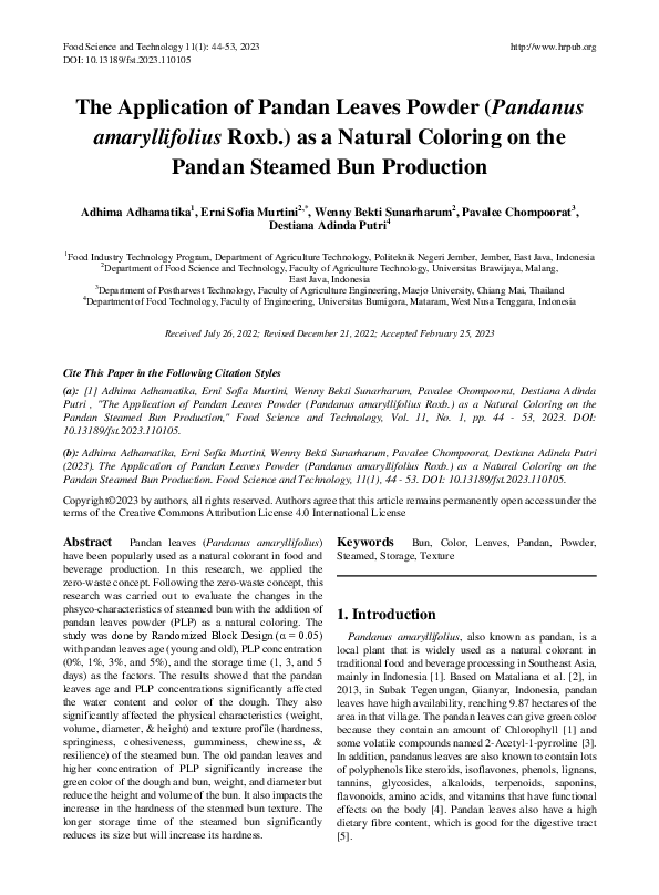 (PDF) The Application of Pandan Leaves Powder (Pandanus amaryllifolius ...