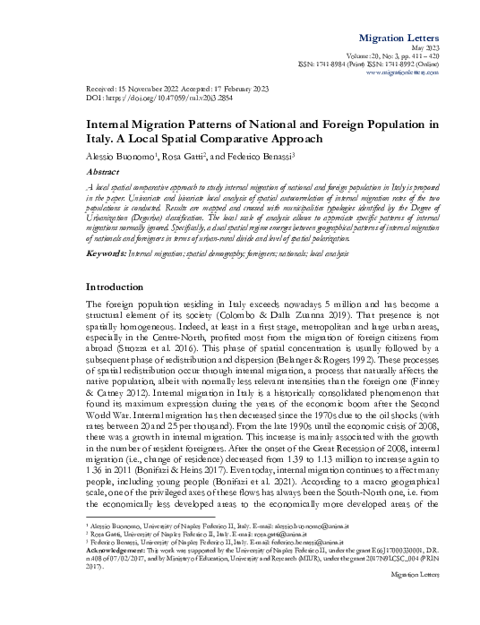 (PDF) Internal Migration Patterns of National and Foreign Population in ...