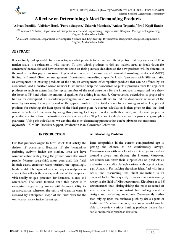 (PDF) A Review on Determining k-Most Demanding Products