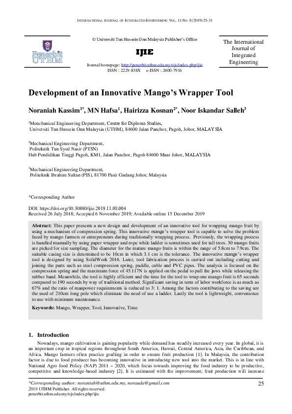 (PDF) Development of an Innovative Mango’s Wrapper Tool