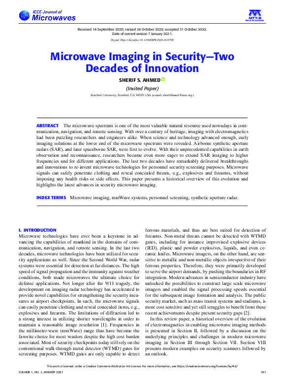 (PDF) Microwave Imaging in Security — Two Decades of Innovation