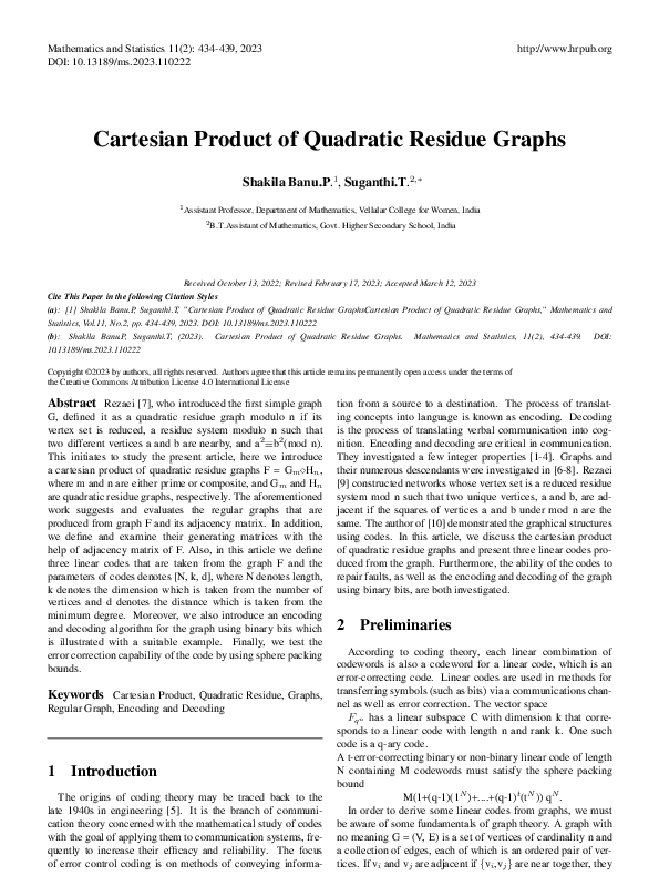 (PDF) Cartesian Product of Quadratic Residue Graphs