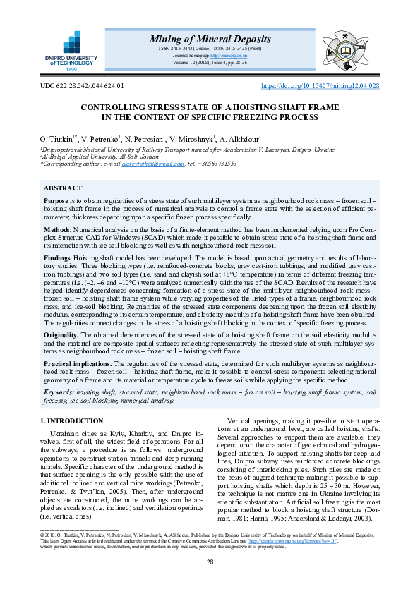 (PDF) Сontrolling Stress State of a Hoisting Shaft Frame in the Context ...